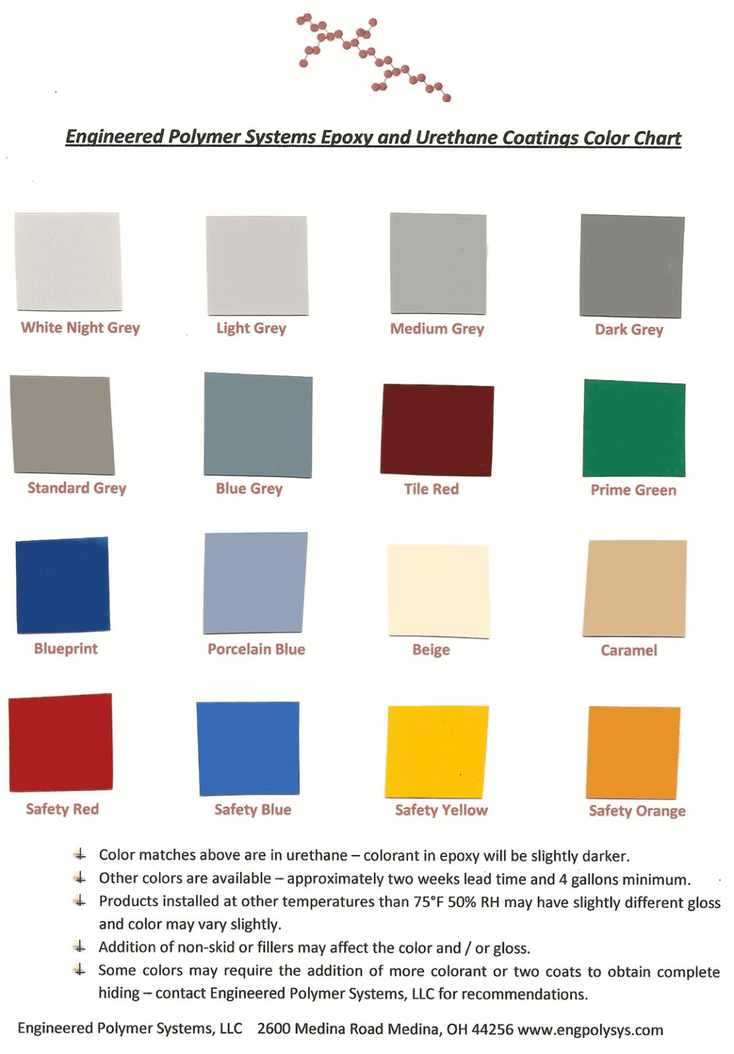 Epoxy Flooring Color Chart | Epoxy Coating Color Options
